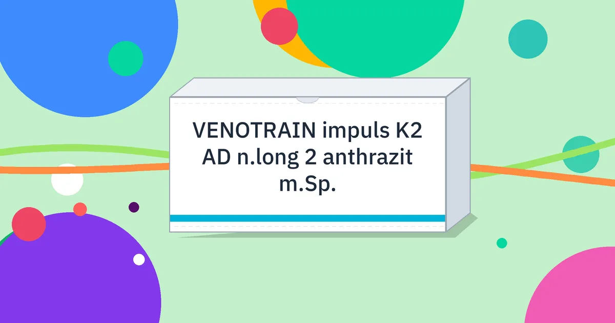 Symbolbild: Packung mit der Aufschrift VENOTRAIN impuls K2 AD n.long 2 anthrazit m.Sp. (PZN 15221712) – Verfügbarkeit und Bezug in Apotheken in Frankfurt am Main