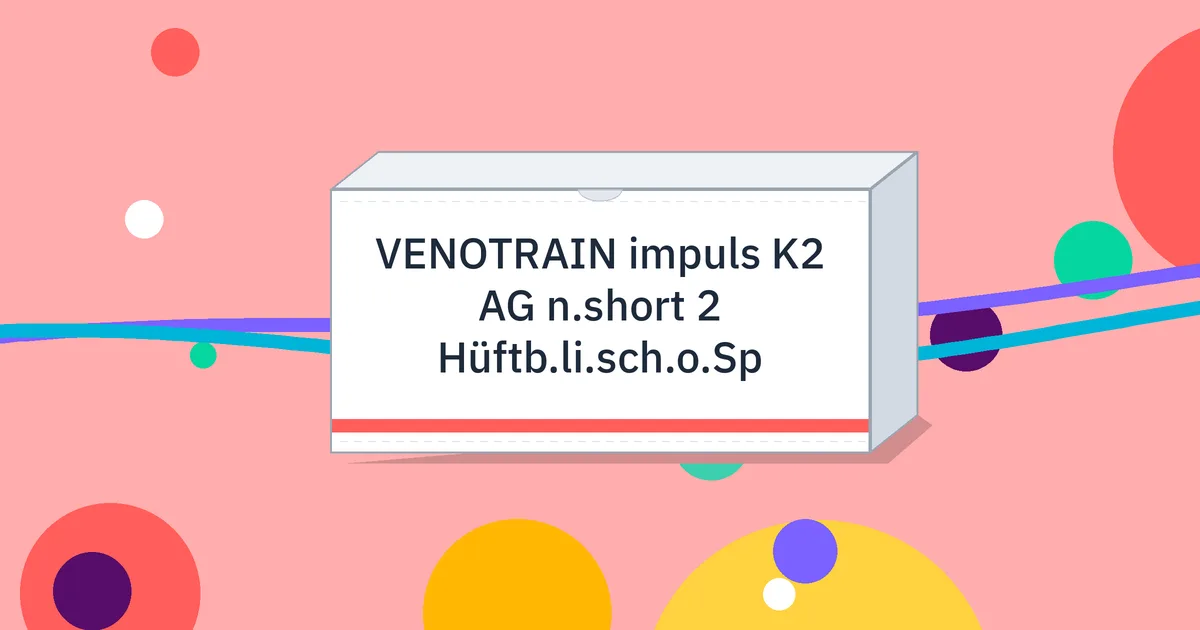 Symbolbild: Packung mit der Aufschrift VENOTRAIN impuls K2 AG n.short 2 Hüftb.li.sch.o.Sp (PZN 10294959) – Verfügbarkeit und Bezug in Apotheken in Frankfurt am Main