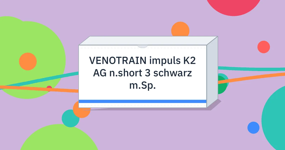 Symbolbild: Packung mit der Aufschrift VENOTRAIN impuls K2 AG n.short 3 schwarz m.Sp. (PZN 00493793) – Verfügbarkeit und Bezug in Apotheken in Frankfurt am Main
