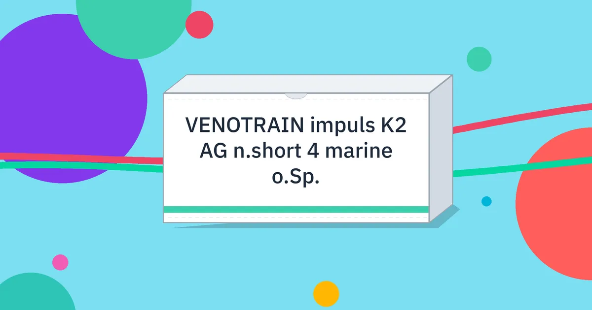 Symbolbild: Packung mit der Aufschrift VENOTRAIN impuls K2 AG n.short 4 marine o.Sp. (PZN 15211984) – Verfügbarkeit und Bezug in Apotheken in Frankfurt am Main