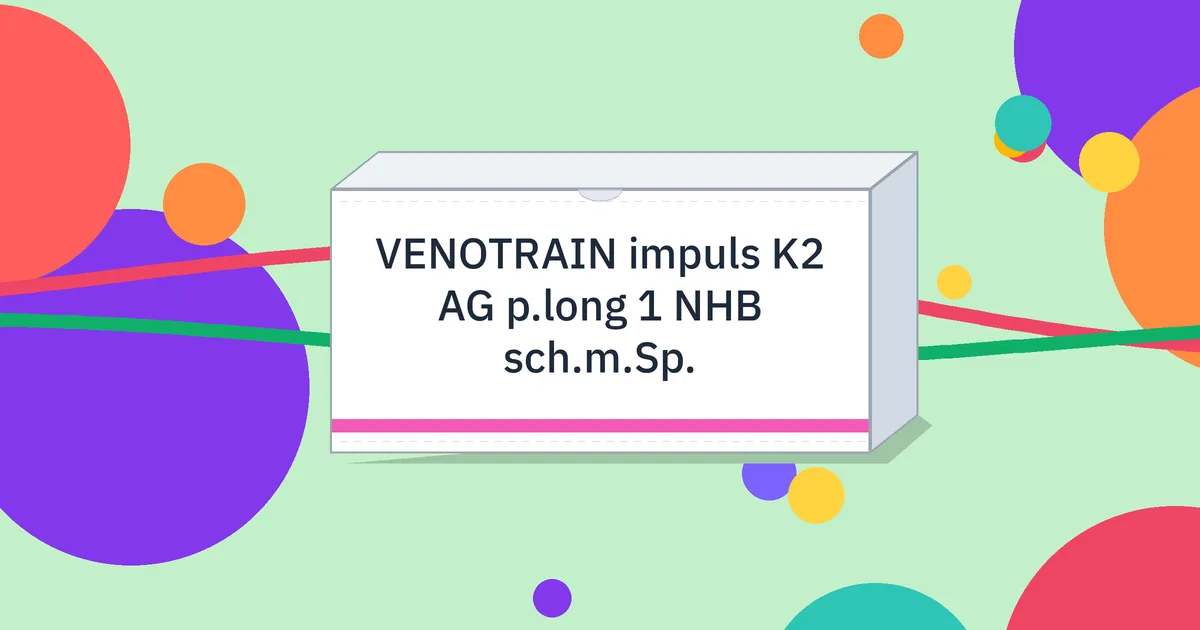 Symbolbild: Packung mit der Aufschrift VENOTRAIN impuls K2 AG p.long 1 NHB sch.m.Sp. (PZN 00517157) – Verfügbarkeit und Bezug in Apotheken in Frankfurt am Main