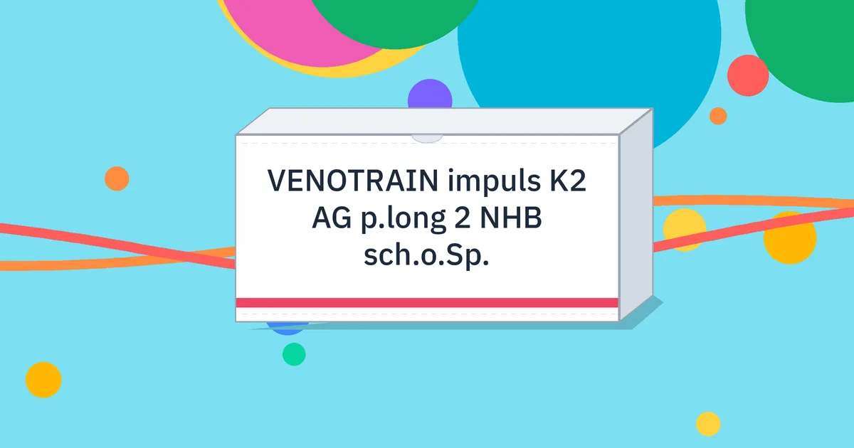 Symbolbild: Packung mit der Aufschrift VENOTRAIN impuls K2 AG p.long 2 NHB sch.o.Sp. (PZN 00520656) – Verfügbarkeit und Bezug in Apotheken in Frankfurt am Main