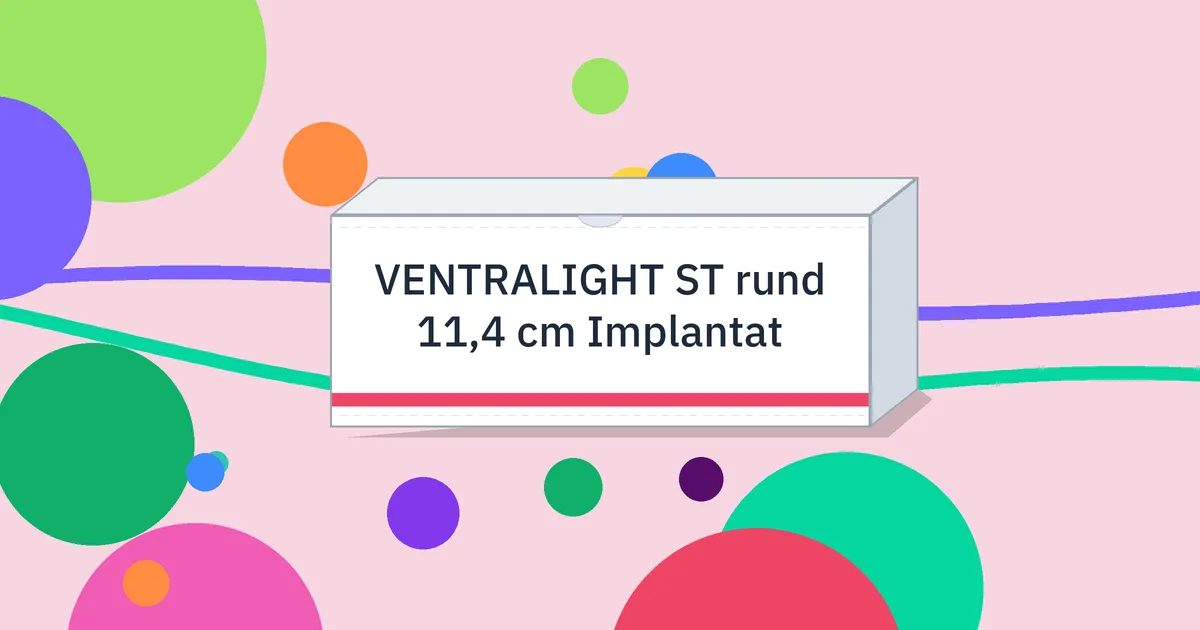 Symbolbild: Packung mit der Aufschrift VENTRALIGHT ST rund 11,4 cm Implantat (PZN 09067483) – Verfügbarkeit und Bezug in Apotheken in Frankfurt am Main