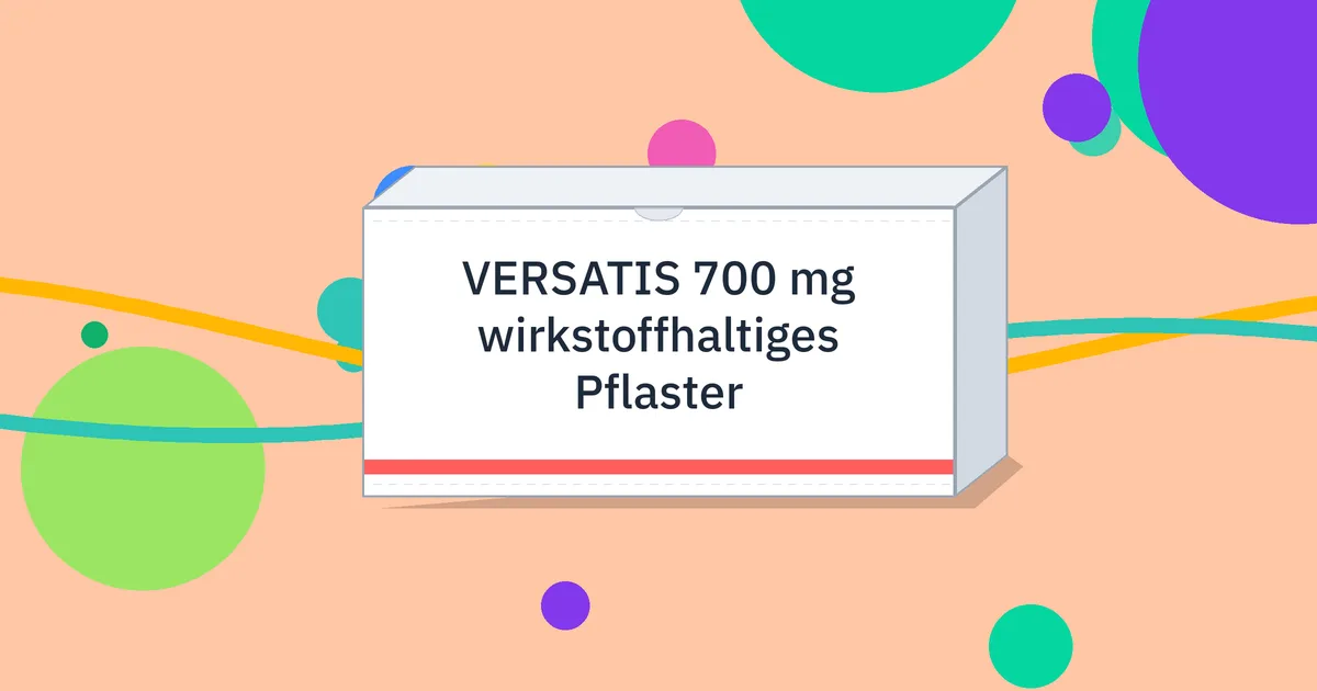 Symbolbild: Packung mit der Aufschrift VERSATIS 700 mg wirkstoffhaltiges Pflaster (PZN 16574128) – Verfügbarkeit und Bezug in Apotheken in Frankfurt am Main
