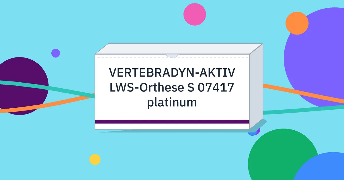 Symbolbild: Packung mit der Aufschrift VERTEBRADYN-AKTIV LWS-Orthese S 07417 platinum (PZN 05543047) – Verfügbarkeit und Bezug in Apotheken in Frankfurt am Main