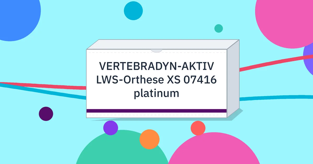 Symbolbild: Packung mit der Aufschrift VERTEBRADYN-AKTIV LWS-Orthese XS 07416 platinum (PZN 05543018) – Verfügbarkeit und Bezug in Apotheken in Frankfurt am Main
