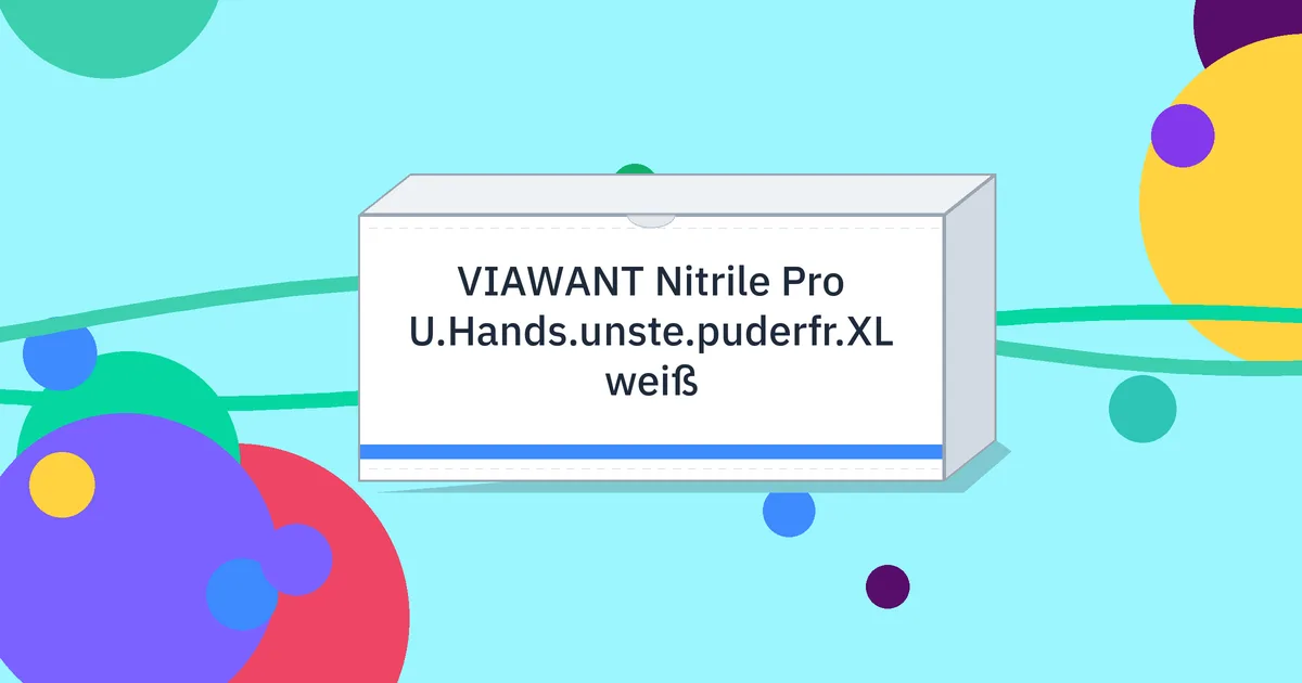 Symbolbild: Packung mit der Aufschrift VIAWANT Nitrile Pro U.Hands.unste.puderfr.XL weiß (PZN 10021440) – Verfügbarkeit und Bezug in Apotheken in Frankfurt am Main
