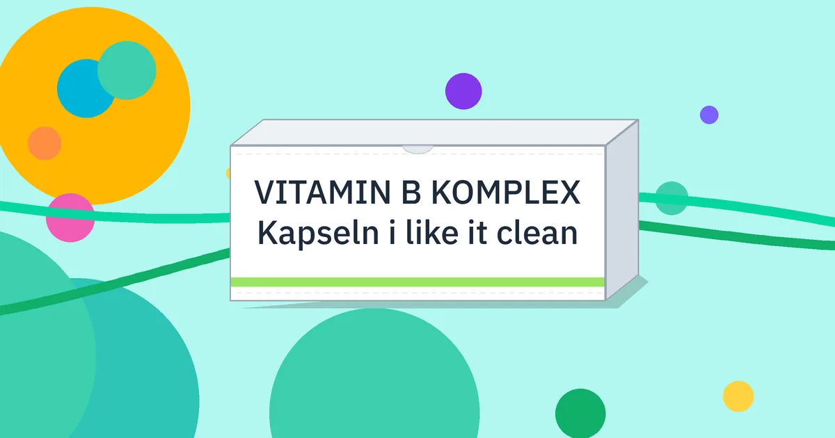 Symbolbild: Packung mit der Aufschrift VITAMIN B KOMPLEX Kapseln i like it clean (PZN 20228886) – Verfügbarkeit und Bezug in Apotheken in Frankfurt am Main