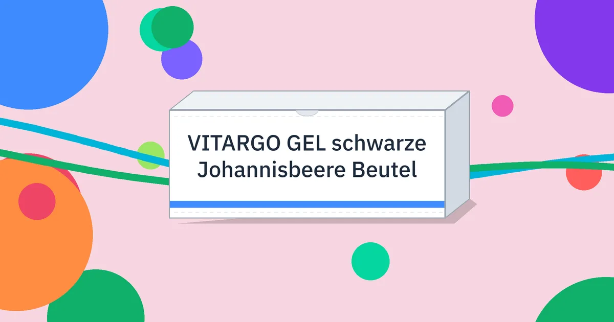Symbolbild: Packung mit der Aufschrift VITARGO GEL schwarze Johannisbeere Beutel (PZN 11885378) – Verfügbarkeit und Bezug in Apotheken in Frankfurt am Main