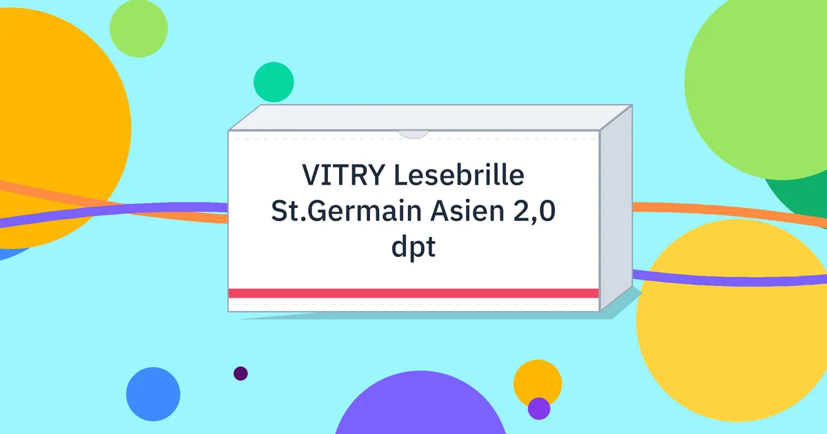 Symbolbild: Packung mit der Aufschrift VITRY Lesebrille St.Germain Asien 2,0 dpt (PZN 15623155) – Verfügbarkeit und Bezug in Apotheken in Frankfurt am Main