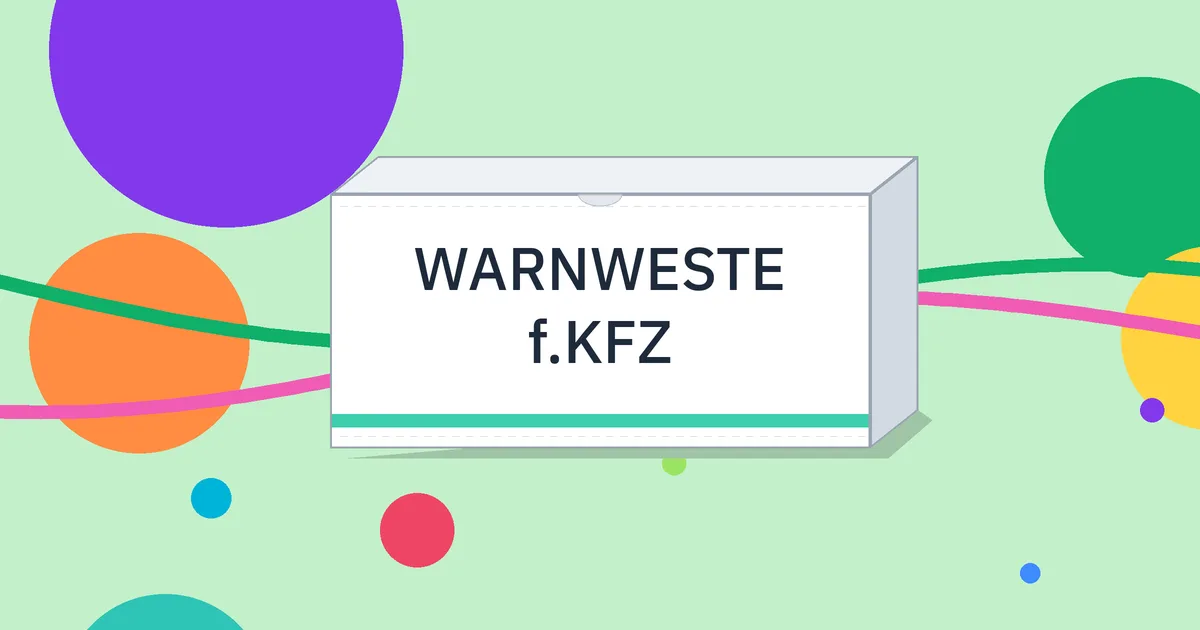Symbolbild: Packung mit der Aufschrift WARNWESTE f.KFZ (PZN 03646168) – Verfügbarkeit und Bezug in Apotheken in Frankfurt am Main