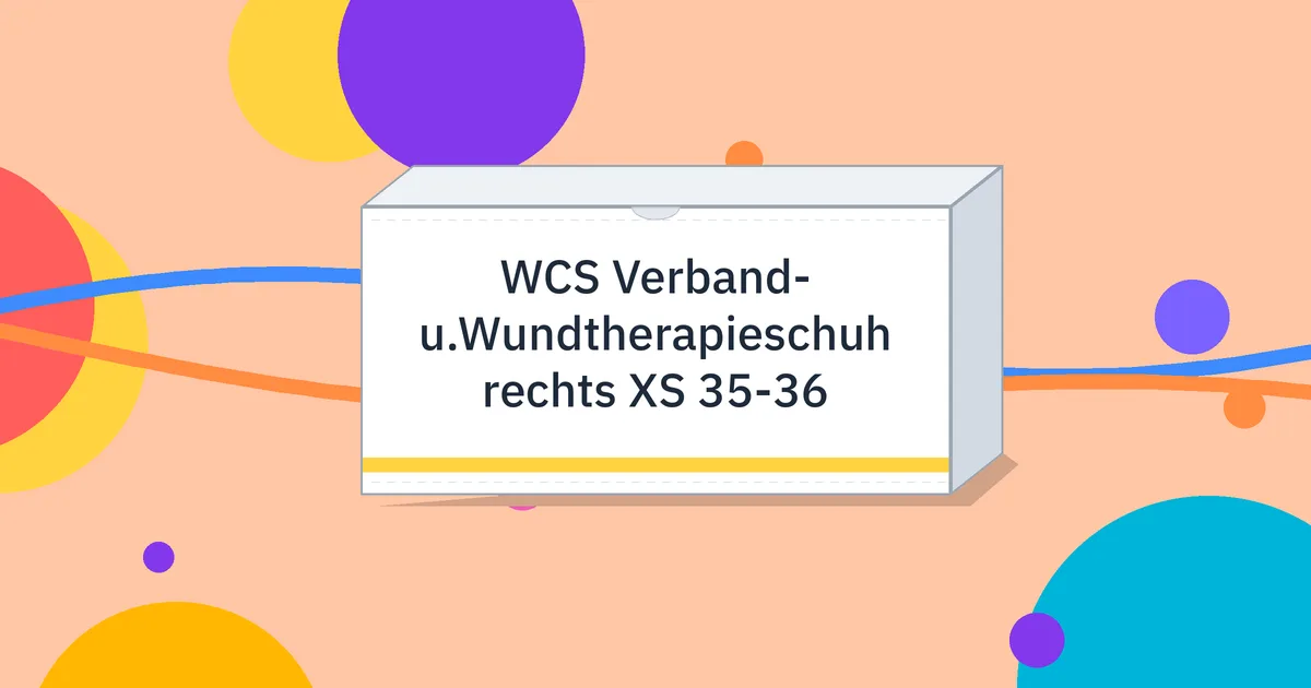 Symbolbild: Packung mit der Aufschrift WCS Verband-u.Wundtherapieschuh rechts XS 35-36 (PZN 16629556) – Verfügbarkeit und Bezug in Apotheken in Frankfurt am Main