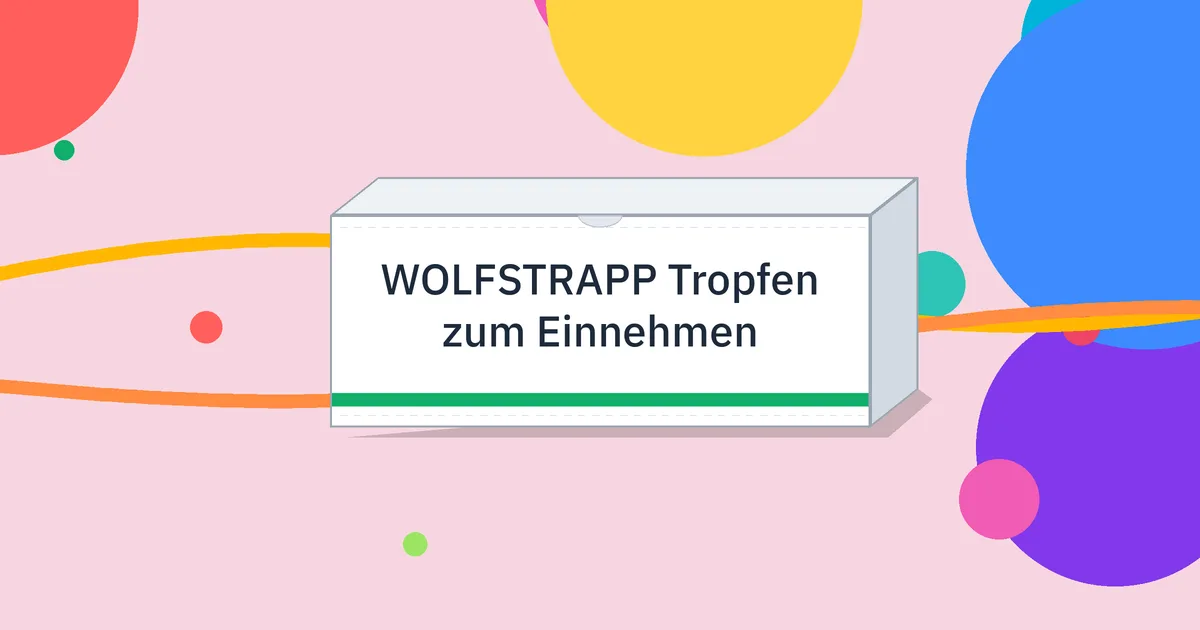 Symbolbild: Packung mit der Aufschrift WOLFSTRAPP Tropfen zum Einnehmen (PZN 11867587) – Verfügbarkeit und Bezug in Apotheken in Frankfurt am Main