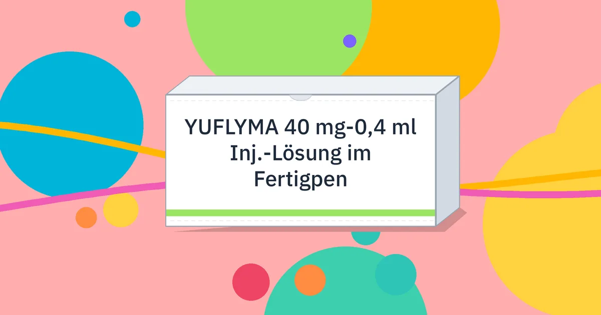 Symbolbild: Packung mit der Aufschrift YUFLYMA 40 mg-0,4 ml Inj.-Lösung im Fertigpen (PZN 17856107) – Verfügbarkeit und Bezug in Apotheken in Frankfurt am Main