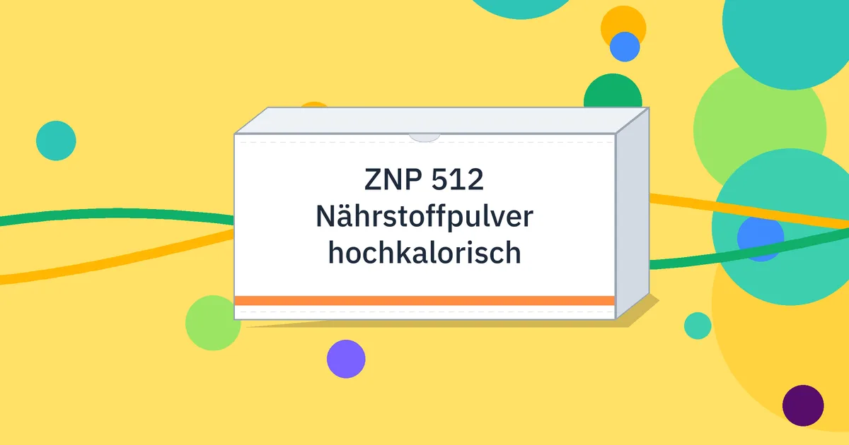 Symbolbild: Packung mit der Aufschrift ZNP 512 Nährstoffpulver hochkalorisch (PZN 14373348) – Verfügbarkeit und Bezug in Apotheken in Frankfurt am Main