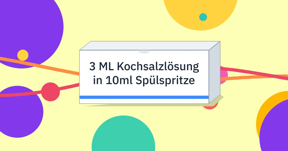 Symbolbild: Packung mit der Aufschrift 3 ML Kochsalzlösung in 10ml Spülspritze (PZN 18841929) – Verfügbarkeit und Bezug in Apotheken in Frankfurt am Main