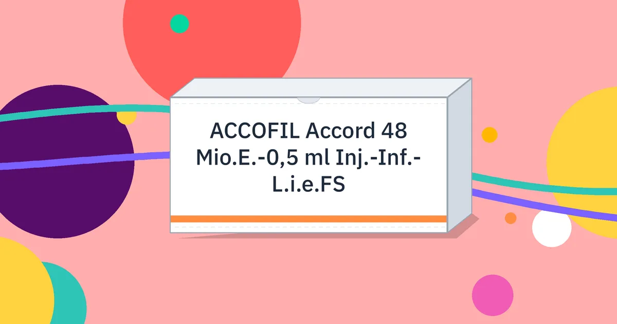 Symbolbild: Packung mit der Aufschrift ACCOFIL Accord 48 Mio.E.-0,5 ml Inj.-Inf.-L.i.e.FS (PZN 10914439) – Verfügbarkeit und Bezug in Apotheken in Frankfurt am Main