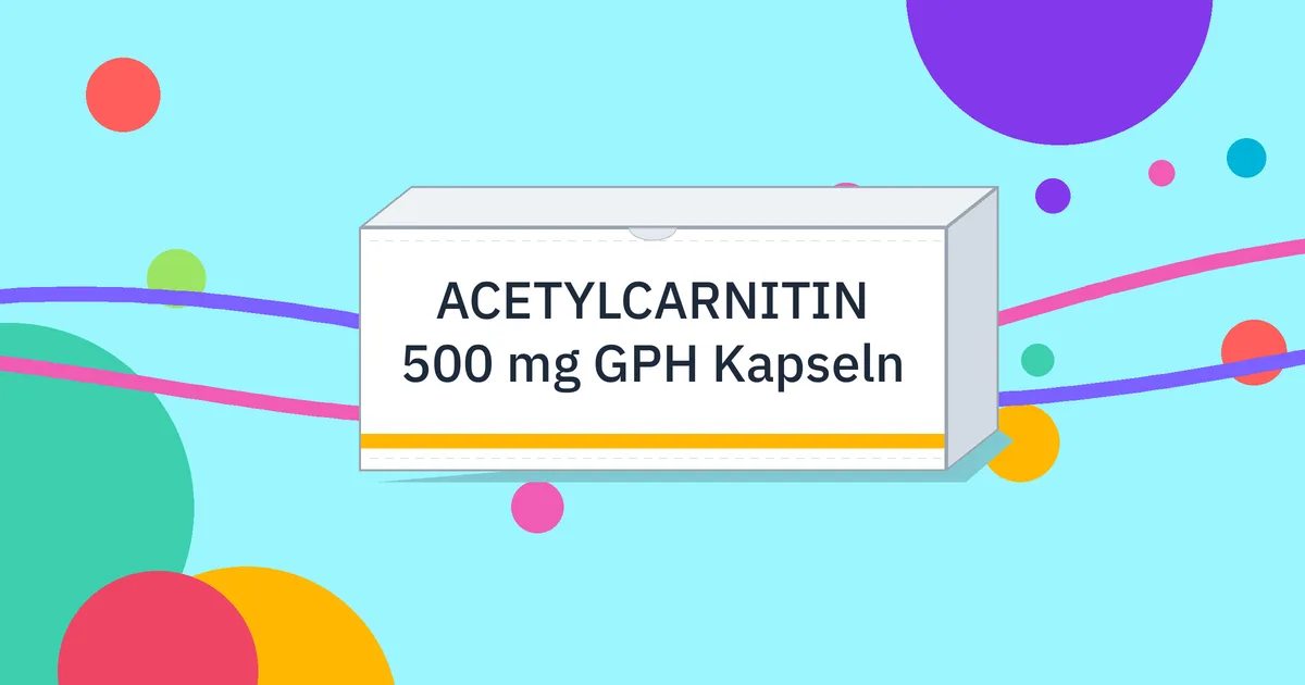 Symbolbild: Packung mit der Aufschrift ACETYLCARNITIN 500 mg GPH Kapseln (PZN 09681183) – Verfügbarkeit und Bezug in Apotheken in Frankfurt am Main