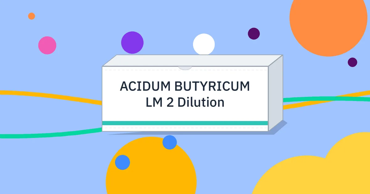 Symbolbild: Packung mit der Aufschrift ACIDUM BUTYRICUM LM 2 Dilution (PZN 13270379) – Verfügbarkeit und Bezug in Apotheken in Frankfurt am Main