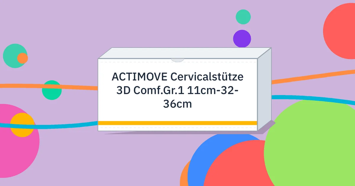 Symbolbild: Packung mit der Aufschrift ACTIMOVE Cervicalstütze 3D Comf.Gr.1 11cm-32-36cm (PZN 17948973) – Verfügbarkeit und Bezug in Apotheken in Frankfurt am Main