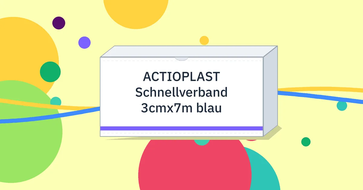Symbolbild: Packung mit der Aufschrift ACTIOPLAST Schnellverband 3cmx7m blau (PZN 03297928) – Verfügbarkeit und Bezug in Apotheken in Frankfurt am Main