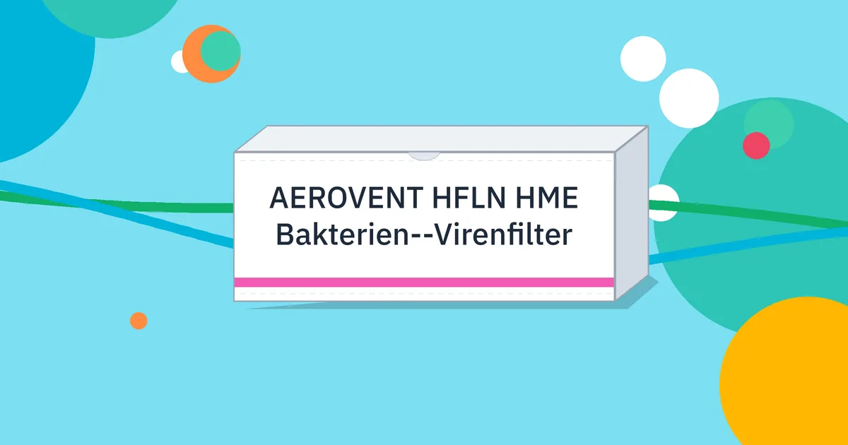 Symbolbild: Packung mit der Aufschrift AEROVENT HFLN HME Bakterien--Virenfilter (PZN 19627204) – Verfügbarkeit und Bezug in Apotheken in Frankfurt am Main