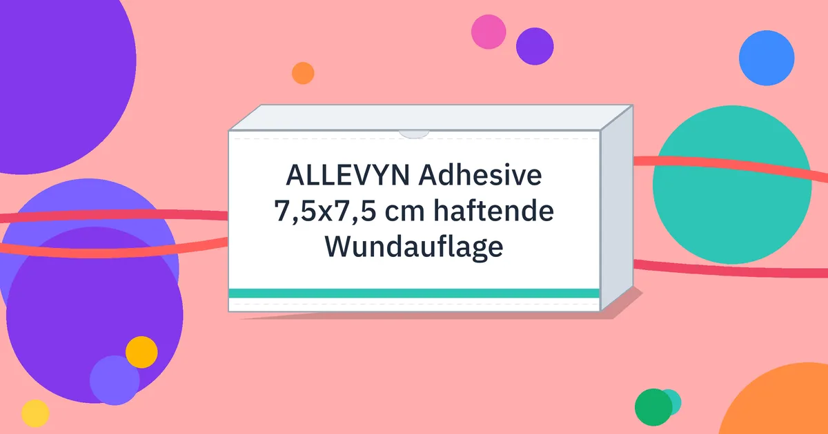 Symbolbild: Packung mit der Aufschrift ALLEVYN Adhesive 7,5x7,5 cm haftende Wundauflage (PZN 10914451) – Verfügbarkeit und Bezug in Apotheken in Frankfurt am Main