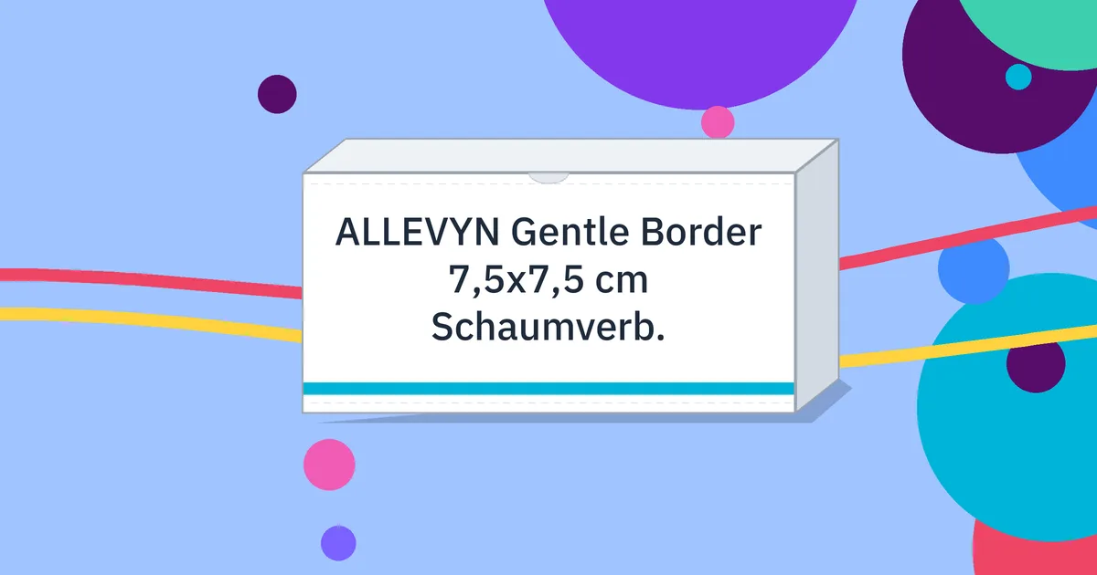 Symbolbild: Packung mit der Aufschrift ALLEVYN Gentle Border 7,5x7,5 cm Schaumverb. (PZN 11559199) – Verfügbarkeit und Bezug in Apotheken in Frankfurt am Main