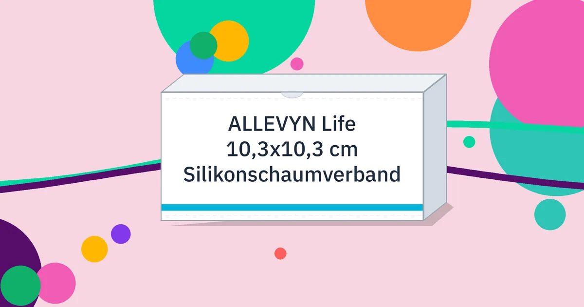 Symbolbild: Packung mit der Aufschrift ALLEVYN Life 10,3x10,3 cm Silikonschaumverband (PZN 16013660) – Verfügbarkeit und Bezug in Apotheken in Frankfurt am Main