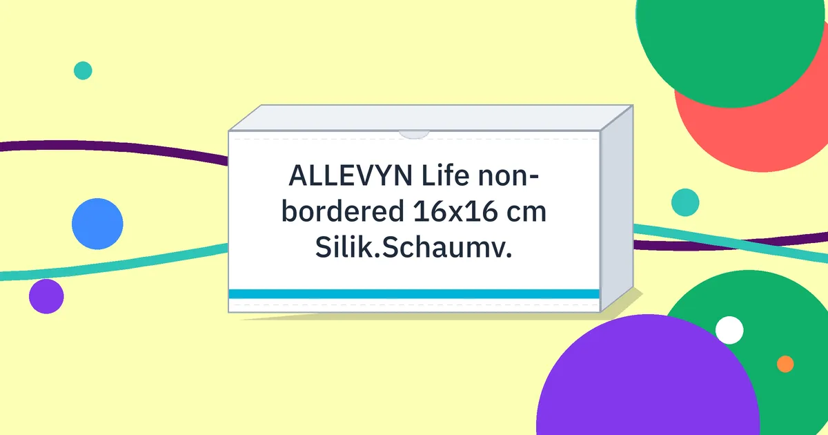 Symbolbild: Packung mit der Aufschrift ALLEVYN Life non-bordered 16x16 cm Silik.Schaumv. (PZN 15589961) – Verfügbarkeit und Bezug in Apotheken in Frankfurt am Main