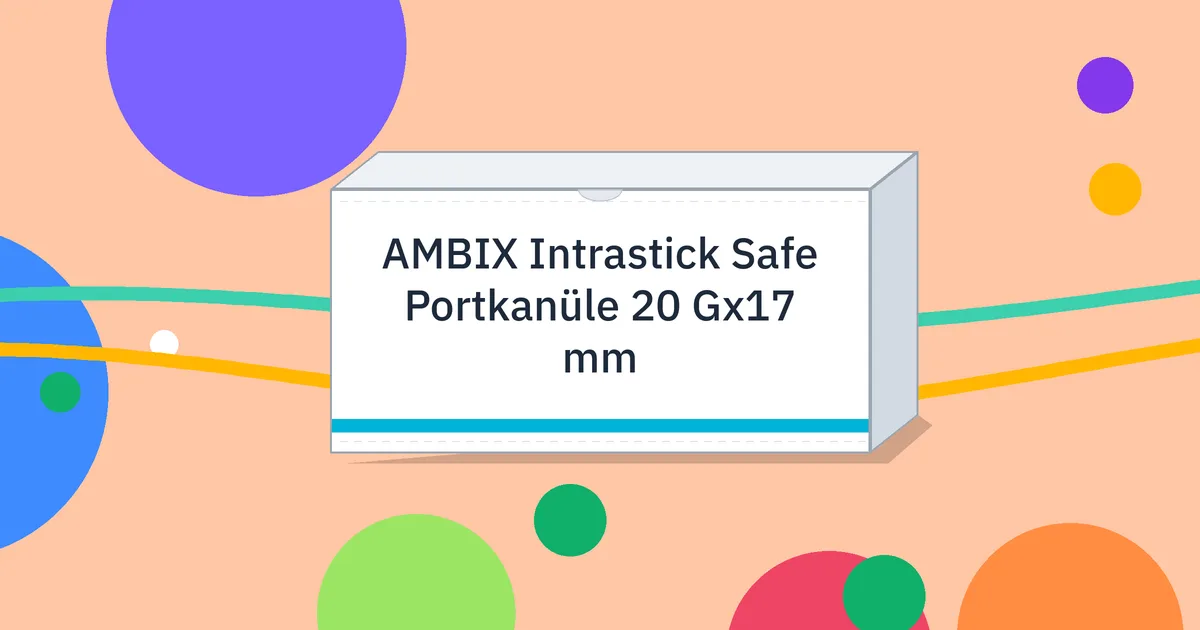 Symbolbild: Packung mit der Aufschrift AMBIX Intrastick Safe Portkanüle 20 Gx17 mm (PZN 14286738) – Verfügbarkeit und Bezug in Apotheken in Frankfurt am Main