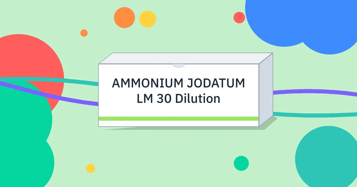 Symbolbild: Packung mit der Aufschrift AMMONIUM JODATUM LM 30 Dilution (PZN 13321556) – Verfügbarkeit und Bezug in Apotheken in Frankfurt am Main