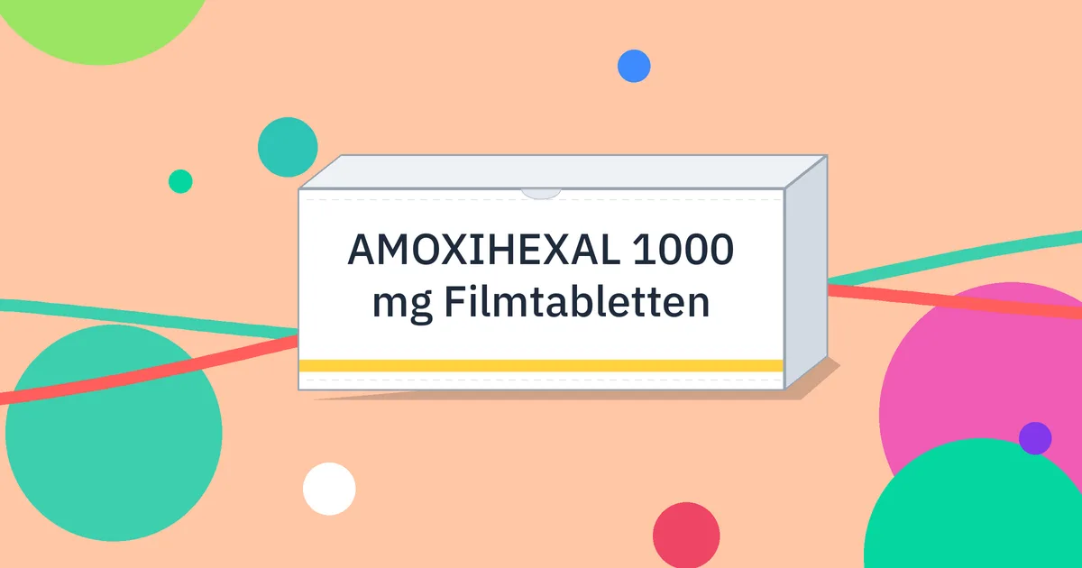 Symbolbild: Packung mit der Aufschrift AMOXIHEXAL 1000 mg Filmtabletten (PZN 03126575) – Verfügbarkeit und Bezug in Apotheken in Frankfurt am Main