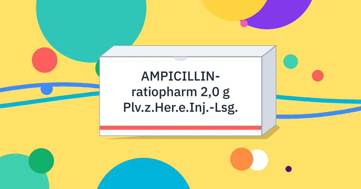 Symbolbild: Packung mit der Aufschrift AMPICILLIN-ratiopharm 2,0 g Plv.z.Her.e.Inj.-Lsg. (PZN 02036634) – Verfügbarkeit und Bezug in Apotheken in Frankfurt am Main