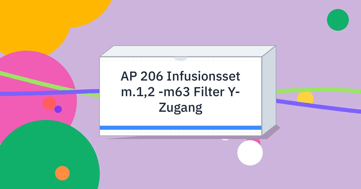 Symbolbild: Packung mit der Aufschrift AP 206 Infusionsset m.1,2 -m63 Filter Y-Zugang (PZN 14337542) – Verfügbarkeit und Bezug in Apotheken in Frankfurt am Main