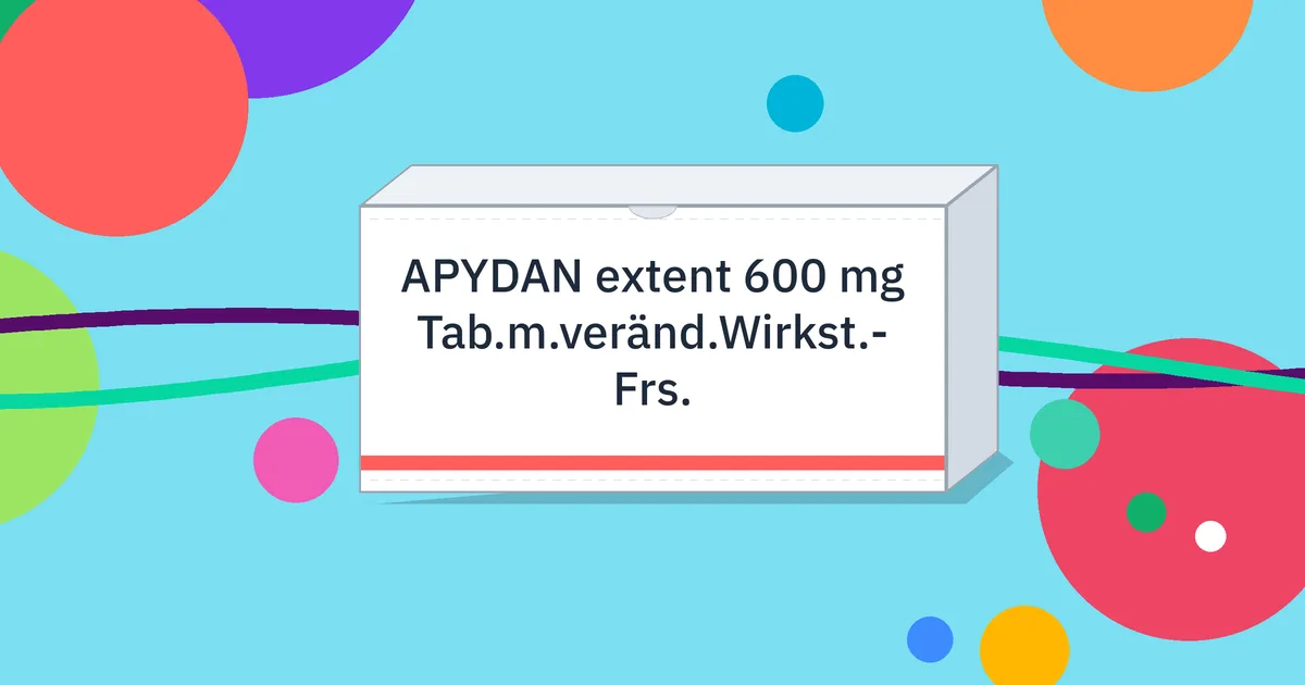 Symbolbild: Packung mit der Aufschrift APYDAN extent 600 mg Tab.m.veränd.Wirkst.-Frs. (PZN 00714426) – Verfügbarkeit und Bezug in Apotheken in Frankfurt am Main