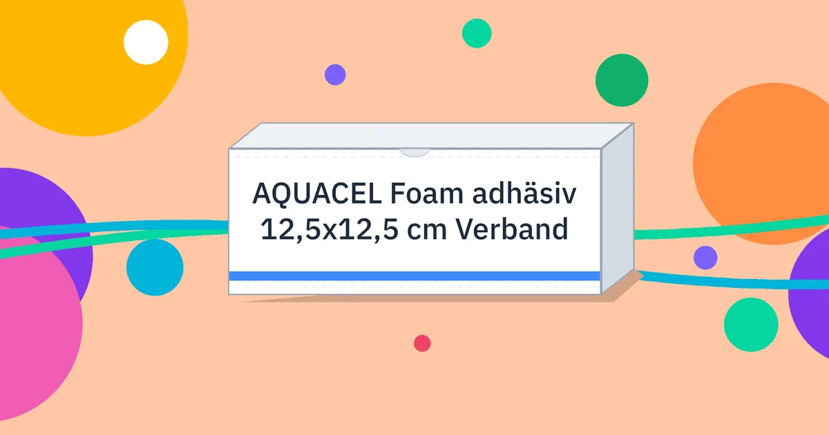 Symbolbild: Packung mit der Aufschrift AQUACEL Foam adhäsiv 12,5x12,5 cm Verband (PZN 12350805) – Verfügbarkeit und Bezug in Apotheken in Frankfurt am Main