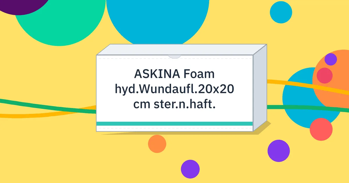 Symbolbild: Packung mit der Aufschrift ASKINA Foam hyd.Wundaufl.20x20 cm ster.n.haft. (PZN 18208623) – Verfügbarkeit und Bezug in Apotheken in Frankfurt am Main