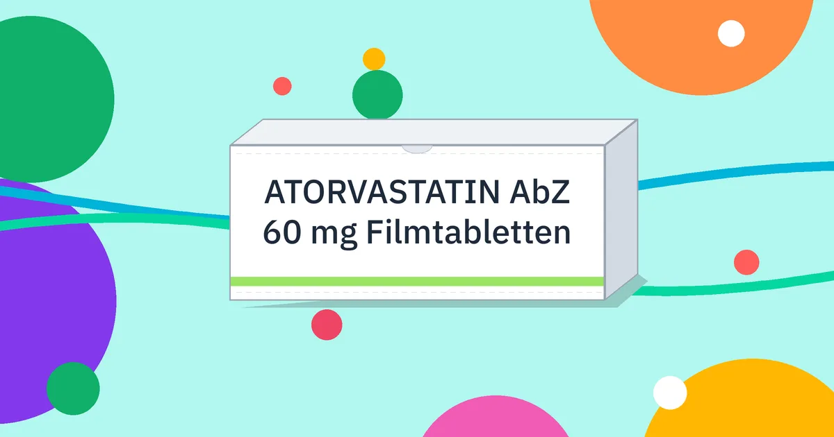 Symbolbild: Packung mit der Aufschrift ATORVASTATIN AbZ 60 mg Filmtabletten (PZN 09924616) – Verfügbarkeit und Bezug in Apotheken in Frankfurt am Main