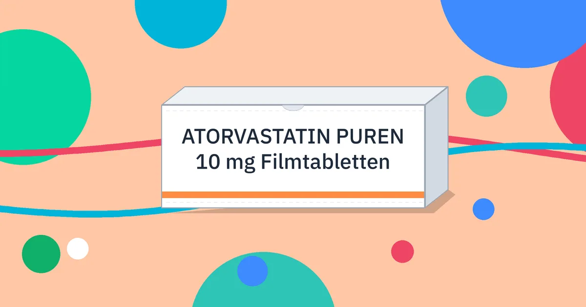 Symbolbild: Packung mit der Aufschrift ATORVASTATIN PUREN 10 mg Filmtabletten (PZN 11297262) – Verfügbarkeit und Bezug in Apotheken in Frankfurt am Main