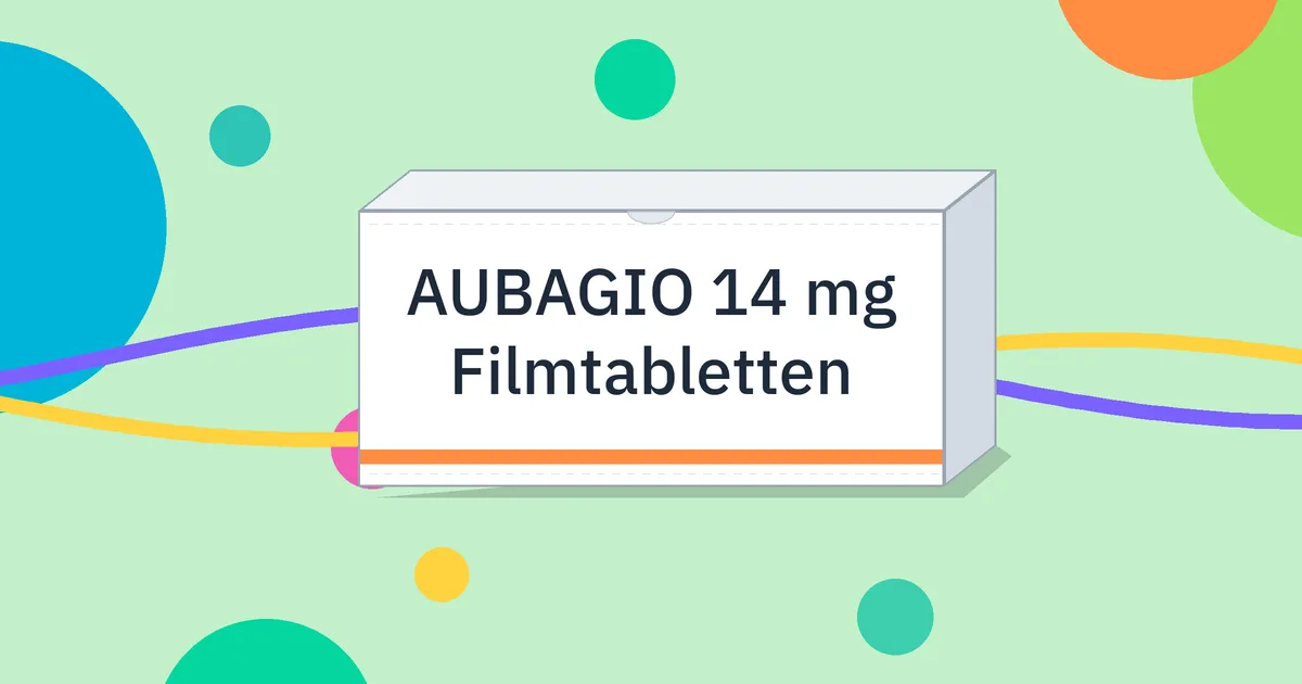 Symbolbild: Packung mit der Aufschrift AUBAGIO 14 mg Filmtabletten (PZN 16699999) – Verfügbarkeit und Bezug in Apotheken in Frankfurt am Main