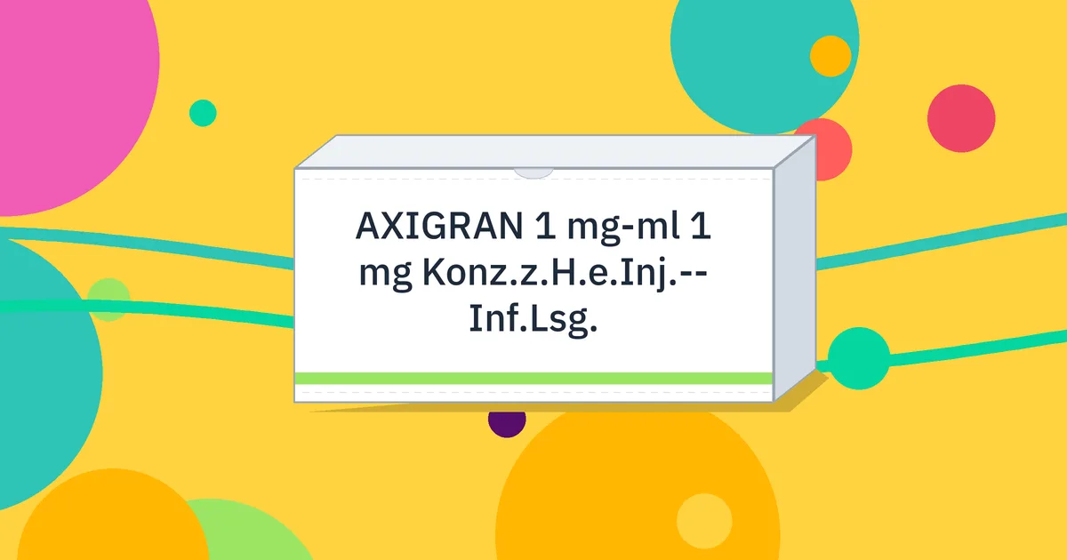 Symbolbild: Packung mit der Aufschrift AXIGRAN 1 mg-ml 1 mg Konz.z.H.e.Inj.--Inf.Lsg. (PZN 05039780) – Verfügbarkeit und Bezug in Apotheken in Frankfurt am Main