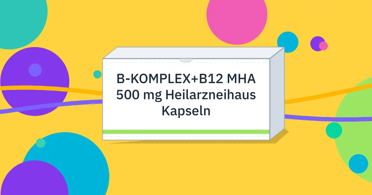 Symbolbild: Packung mit der Aufschrift B-KOMPLEX+B12 MHA 500 mg Heilarzneihaus Kapseln (PZN 15876301) – Verfügbarkeit und Bezug in Apotheken in Frankfurt am Main