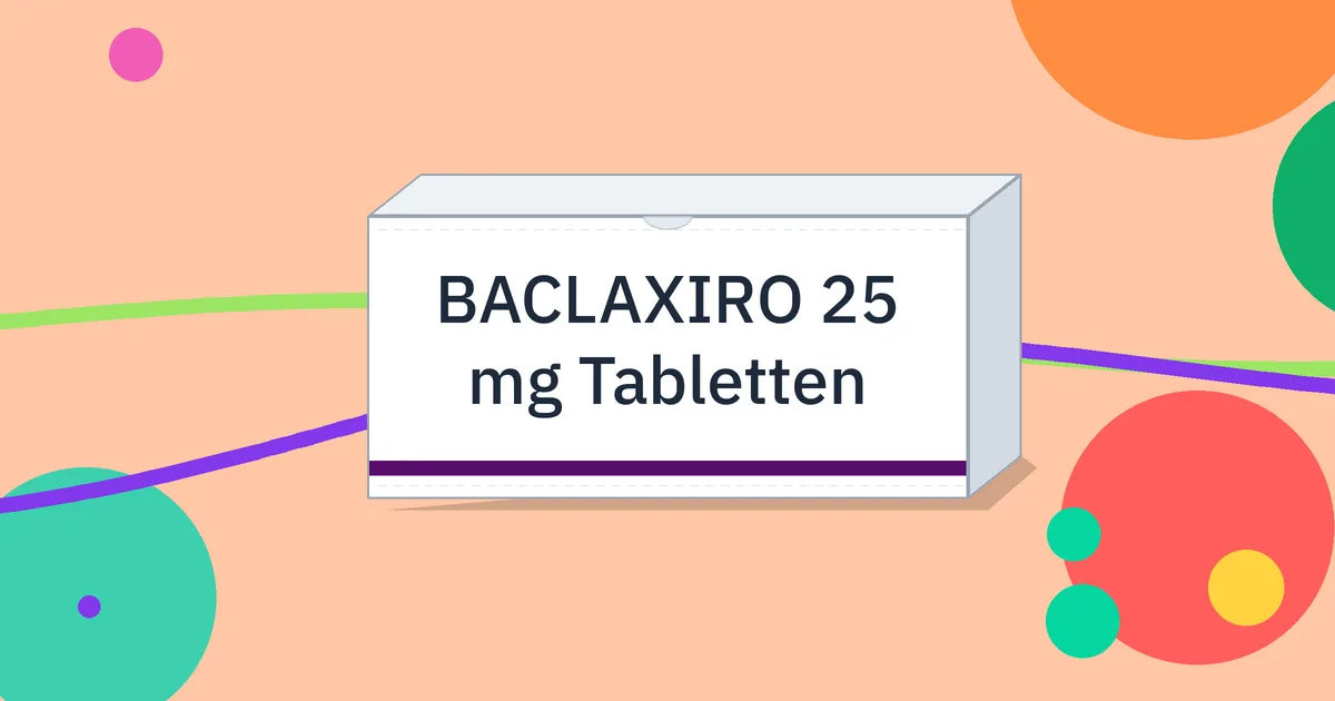 Symbolbild: Packung mit der Aufschrift BACLAXIRO 25 mg Tabletten (PZN 16793089) – Verfügbarkeit und Bezug in Apotheken in Frankfurt am Main