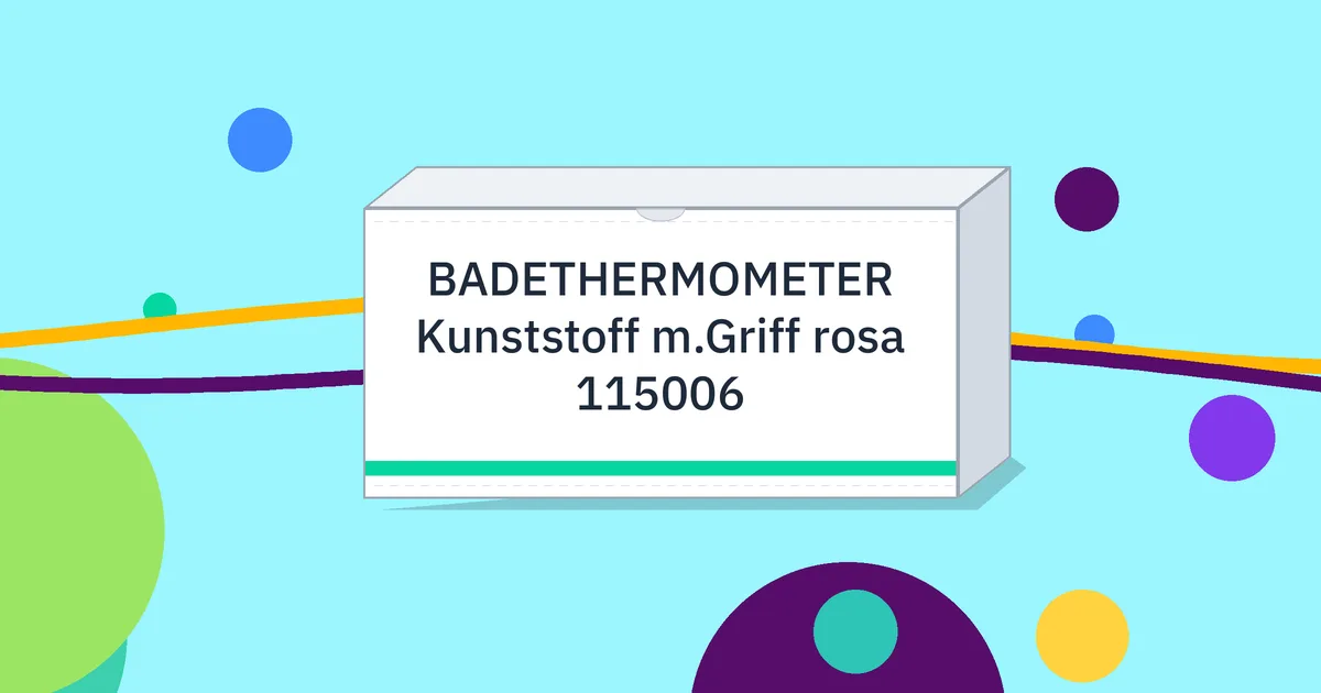 Symbolbild: Packung mit der Aufschrift BADETHERMOMETER Kunststoff m.Griff rosa 115006 (PZN 01739405) – Verfügbarkeit und Bezug in Apotheken in Frankfurt am Main