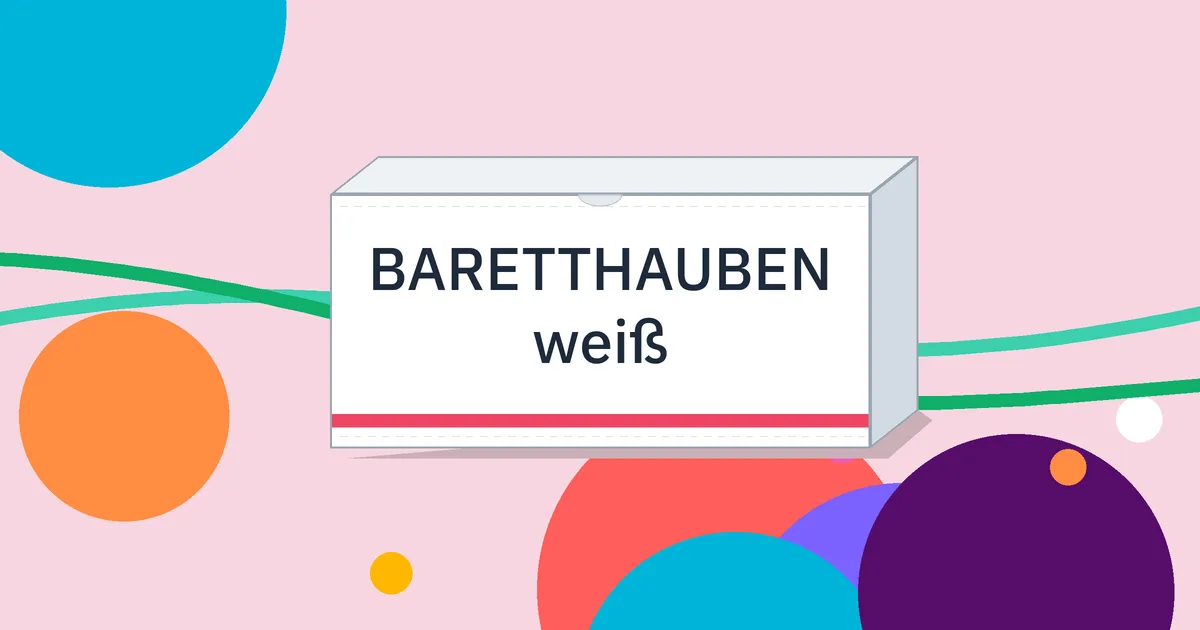 Symbolbild: Packung mit der Aufschrift BARETTHAUBEN weiß (PZN 03409066) – Verfügbarkeit und Bezug in Apotheken in Frankfurt am Main