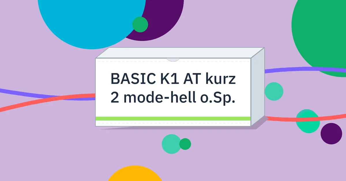 Symbolbild: Packung mit der Aufschrift BASIC K1 AT kurz 2 mode-hell o.Sp. (PZN 20262400) – Verfügbarkeit und Bezug in Apotheken in Frankfurt am Main