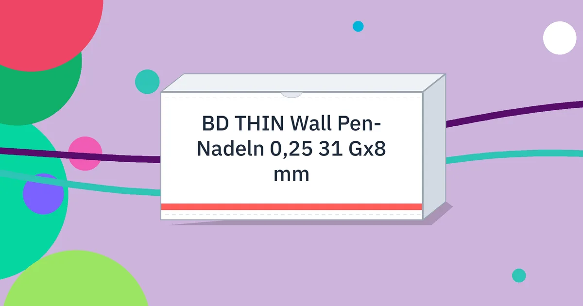 Symbolbild: Packung mit der Aufschrift BD THIN Wall Pen-Nadeln 0,25 31 Gx8 mm (PZN 10824848) – Verfügbarkeit und Bezug in Apotheken in Frankfurt am Main