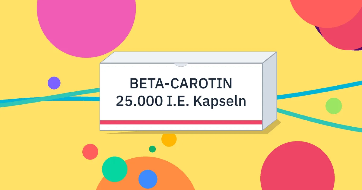 Symbolbild: Packung mit der Aufschrift BETA-CAROTIN 25.000 I.E. Kapseln (PZN 20569713) – Verfügbarkeit und Bezug in Apotheken in Frankfurt am Main