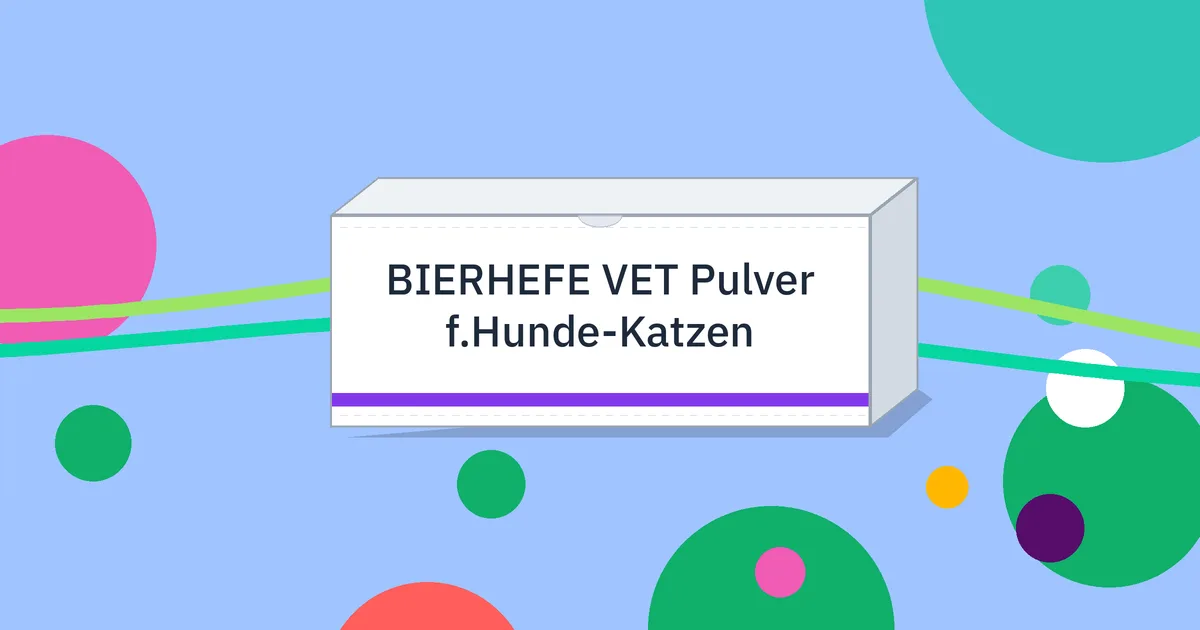 Symbolbild: Packung mit der Aufschrift BIERHEFE VET Pulver f.Hunde-Katzen (PZN 16894407) – Verfügbarkeit und Bezug in Apotheken in Frankfurt am Main